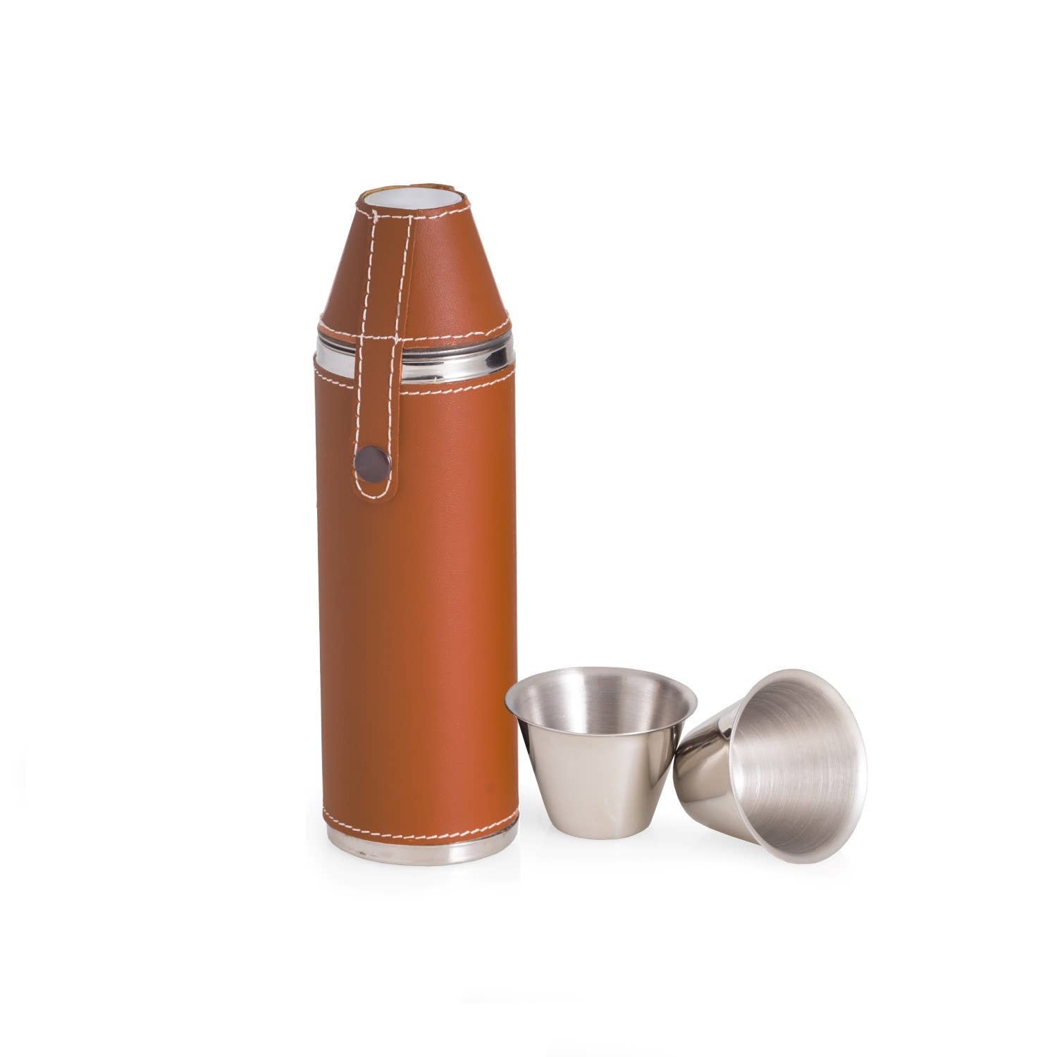 10 oz. Stainless Steel Tan Leather Flask – Double Neat